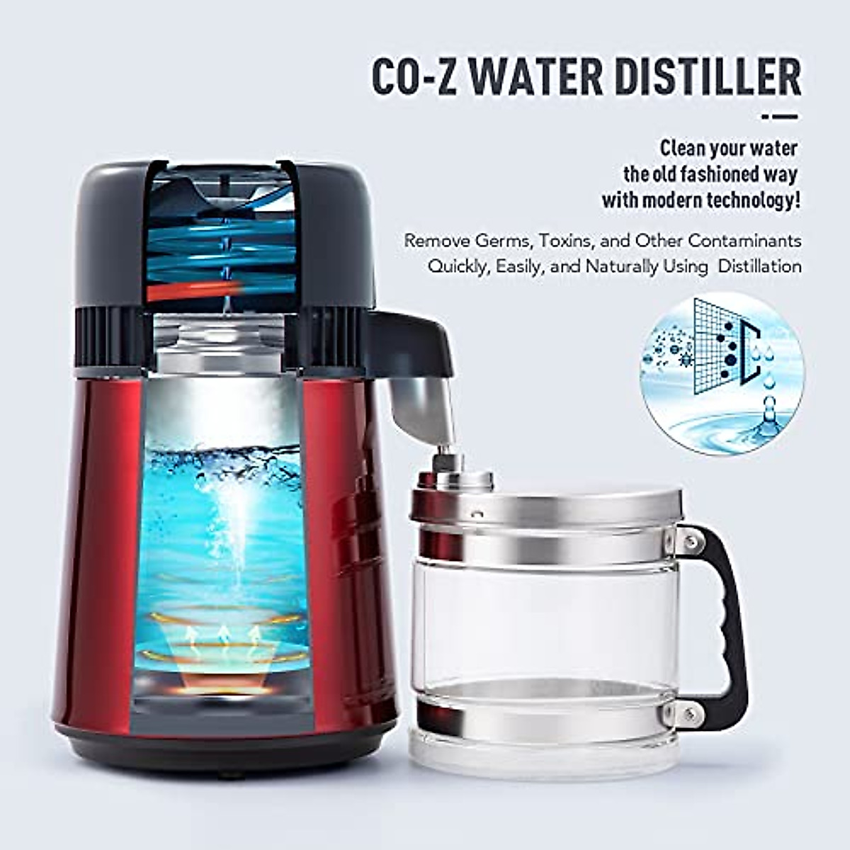 CO-Z Water Distiller, Stainless Steel Distilling Pure Water Machine for Home Countertop Table Desktop, 4L Distilled Water Making Machine, 4 Liter Water Purifier to Make Clean Water for Home