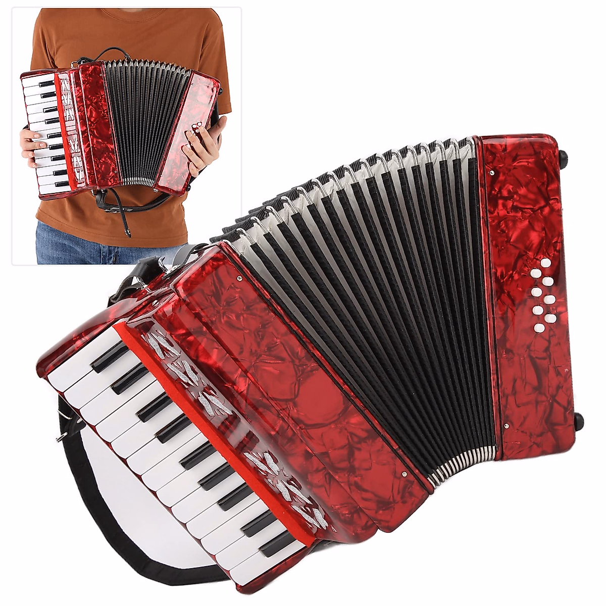 IRIN 22‑Key 8 Bass Accordion Piano Accordion Professional Educational Musical Instrument with Retractable Strap for Beginners Students 12.4 x 11.6 x 5.7in