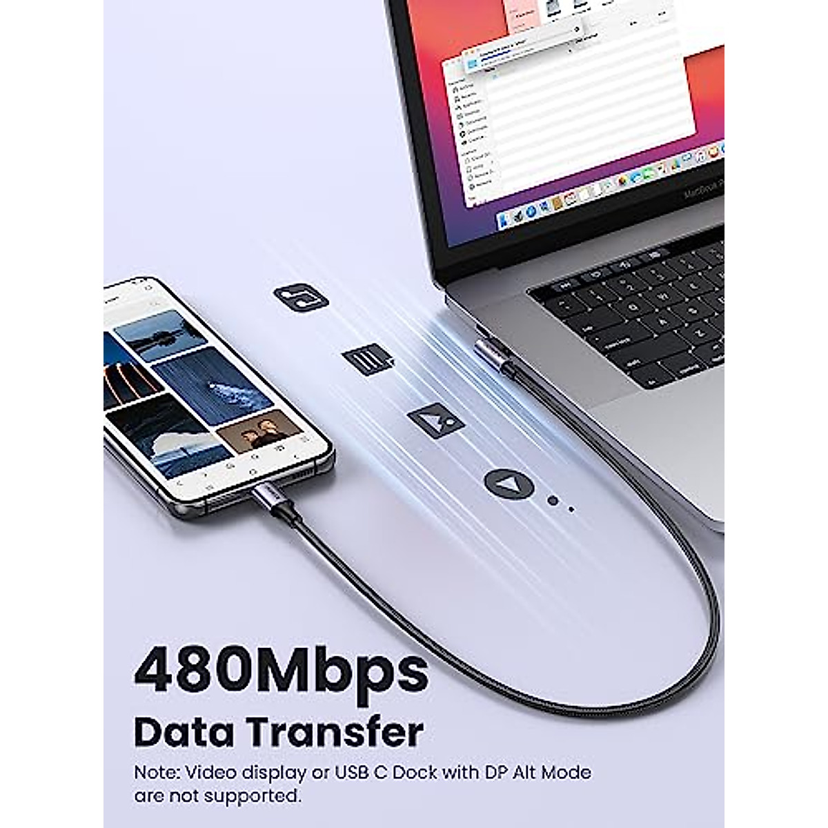 UGREEN 60W USB C to USB C Cable Right Angle USB C Fast Charging Cable Compatible with MacBook Pro/Air, iPad Pro/Mini/Air, Samsung Galaxy S23/S22/Z Fold/Z Flip, Google Pixel, Switch, etc. 3.3FT