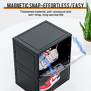 KEFA XL Shoe Storage Box Organizer, 8 Pack Shoe Boxes Clear Plastic Stackable, Sneaker Display Case Container Fit for US 13 (Side 8 PACK BLACK)