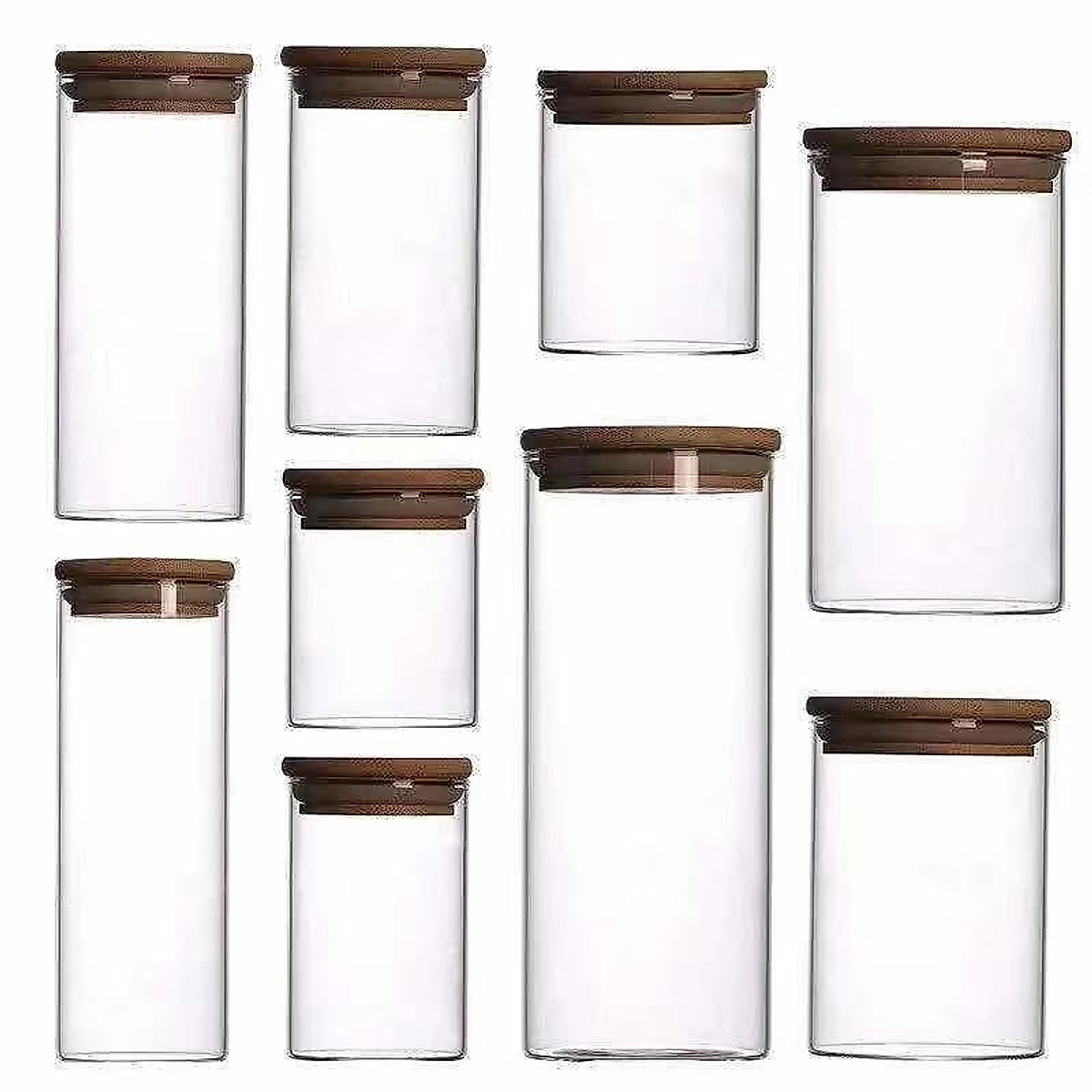 BONGBADA Clear Glass Food Storage Jar Tea Canister Containers with Airtight Seal Bamboo Lid Bulk Tea Coffee Bean Jar Cookies Flour Sugar Candy Spice Container (5.90x3.3/inch)