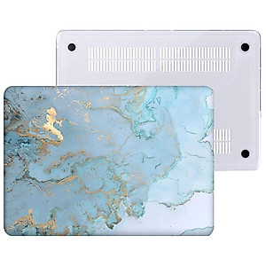 Blue Gold Marble Hard Cover Compatible with MacBook Air 13/13.3 Inch Case 2017 2016 2015 2014 2013 2012 2011 2010 A1466/A1369, AMCJJ Plastic Laptop Hard Shell Case & Keyboard Cover & Screen Protector