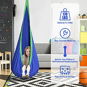 Grassman Pod Swing for Kids, Sensory Swing Indoor, Hanging Hammock Chair with Inflatable Pillow Hardware Kits Air Pump, Hanging Swing Chair for Bedroom Easy to Install, for Indoor Outdoor Use Blue
