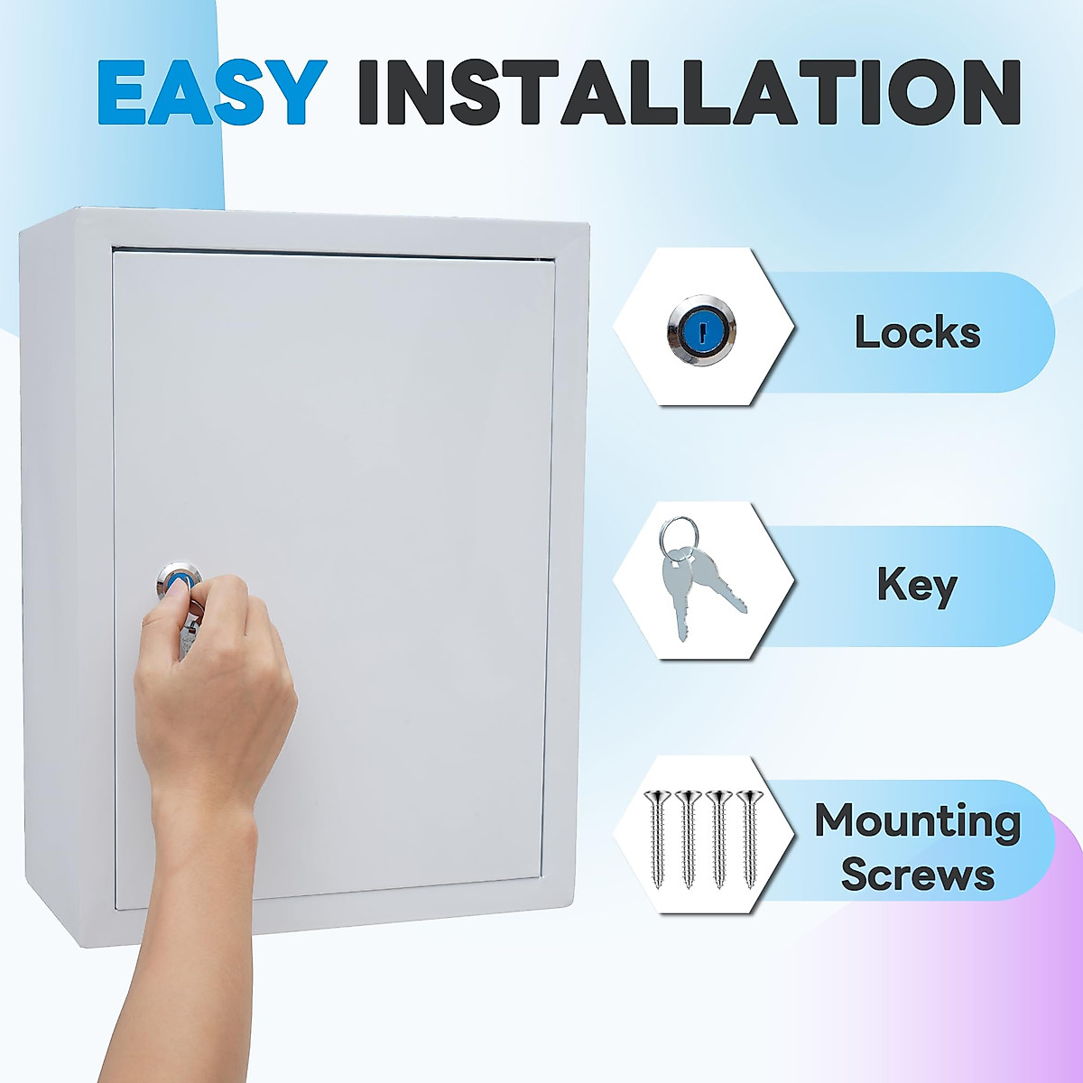Suuiwau Medicine cabinet with lock, Wall Mount cabinet, Large Capacity Medical lock box, Wall cabinet, Lockable medicine cabinet for Bathroom, Kitchen, School, White, USY23-0001