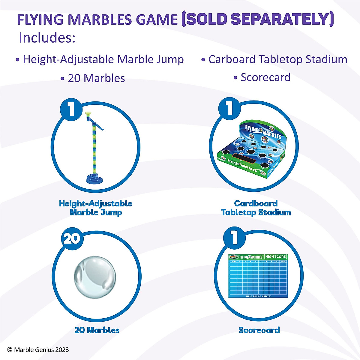 Marble Genius Flying Marbles Expansion Pack - 5 Boards + 100 Trivia Cards Set, Experience The Thrill of Racing, Includes an App with Additional Challenges That is Perfect for Kids, Teens, and Adults