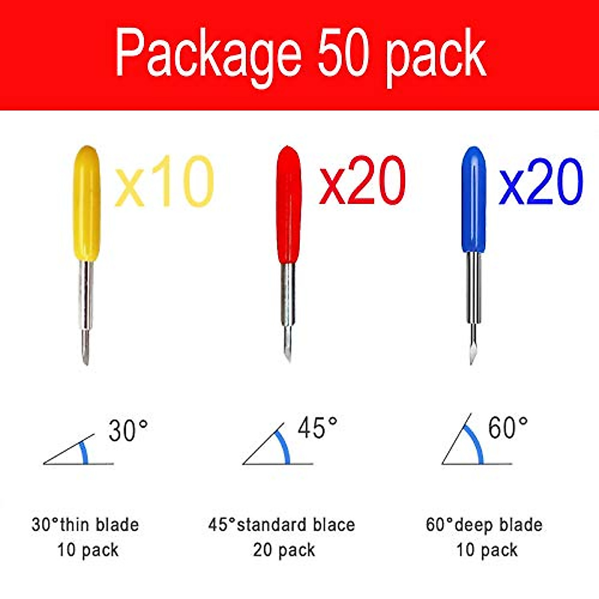 50Pcs Replacement Cutting Blades for Cricut Explore Air/Air 2/Air 3/Maker/Maker 3, Include 10Pcs Fine Point Blades, 20Pcs Standard Blades, 20Pcs Deep Point Blades Vinyl Cricut Replacement Blades