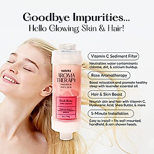 Sutera Shower Infuser - Vitamin C Shower Head Filter, Hard Water Softener, Chlorine & Fluoride Shower Filter, Water Purifying Filtered Shower Head with Beads, Helps Dry Skin & Hair Loss (White Rose)