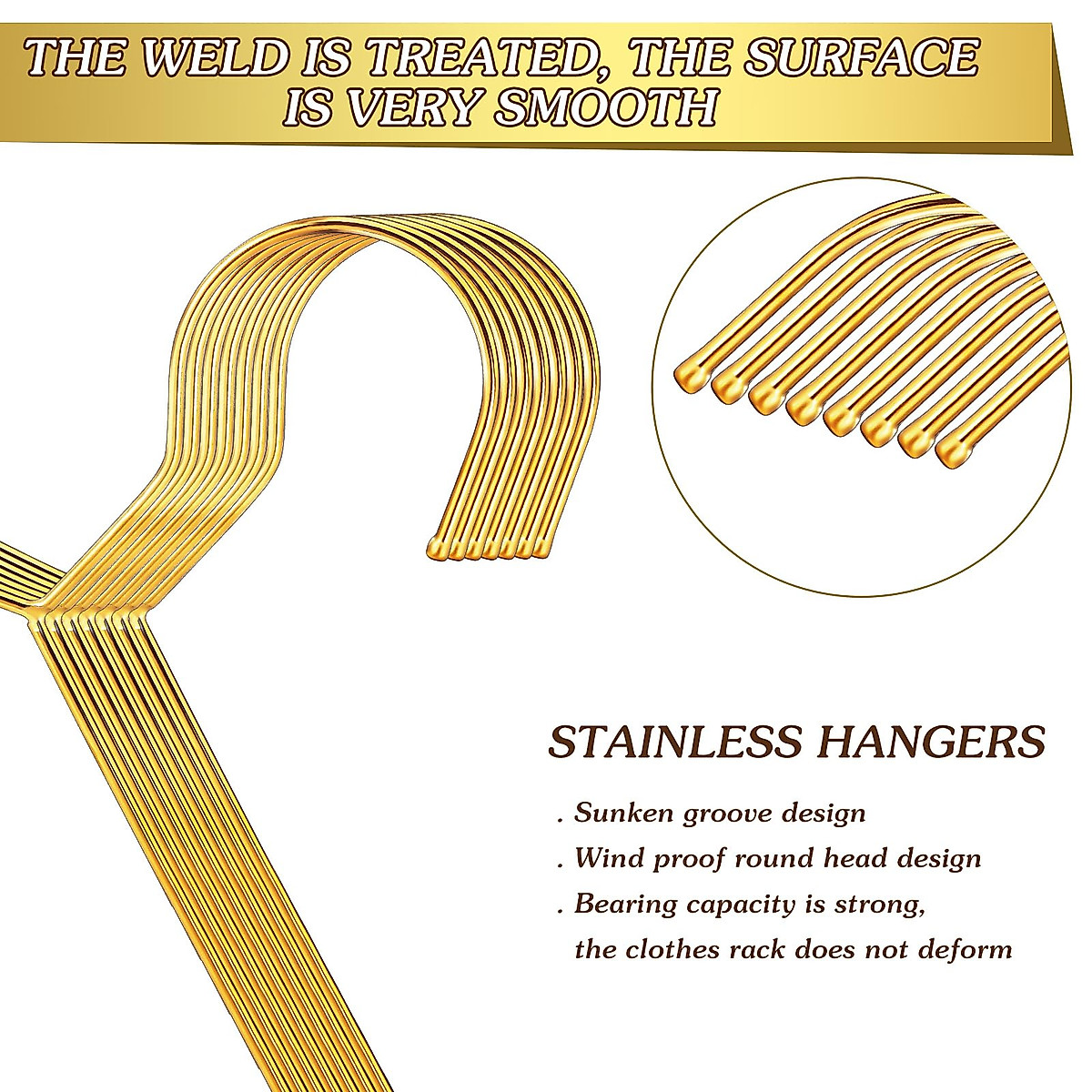 Suclain 60 Packs Gold Metal Wire Clothe Hangers 17.7 Inch Gold Wire Hangers Stainless Steel Hangers Bulk Heavy Duty Round Hook Thin Hangers for Coats Bridal Dry Cleaner(Gold)