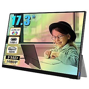 Portable Monitor 17.3" Laptop Screen Extender with Premium Built-in Stand, 1080P FHD HDR Eye Care USB-C Second Monitor for Laptop, IPS HDMI Computer Display for Phone, PC, PS/4/5, Xbox, Switch