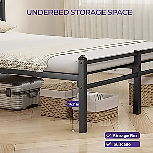 GreenForest Queen Size Bed Frame with Headboard Easy Assemble and 69 inch L Shaped Desk with Drawers and Monitor Stand and Printer Storage Shelves