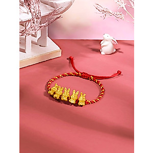 ZHOU LIU FU Real Gold Charm Bracelets for Women, Adjustable 5 Lucky Rabbit 24K Solid Gold Jewelry Braided Red Bracelet, Fortune Rabbit Charm Bracelets Lucky Bunny Pure Gold Bangle Bracelets