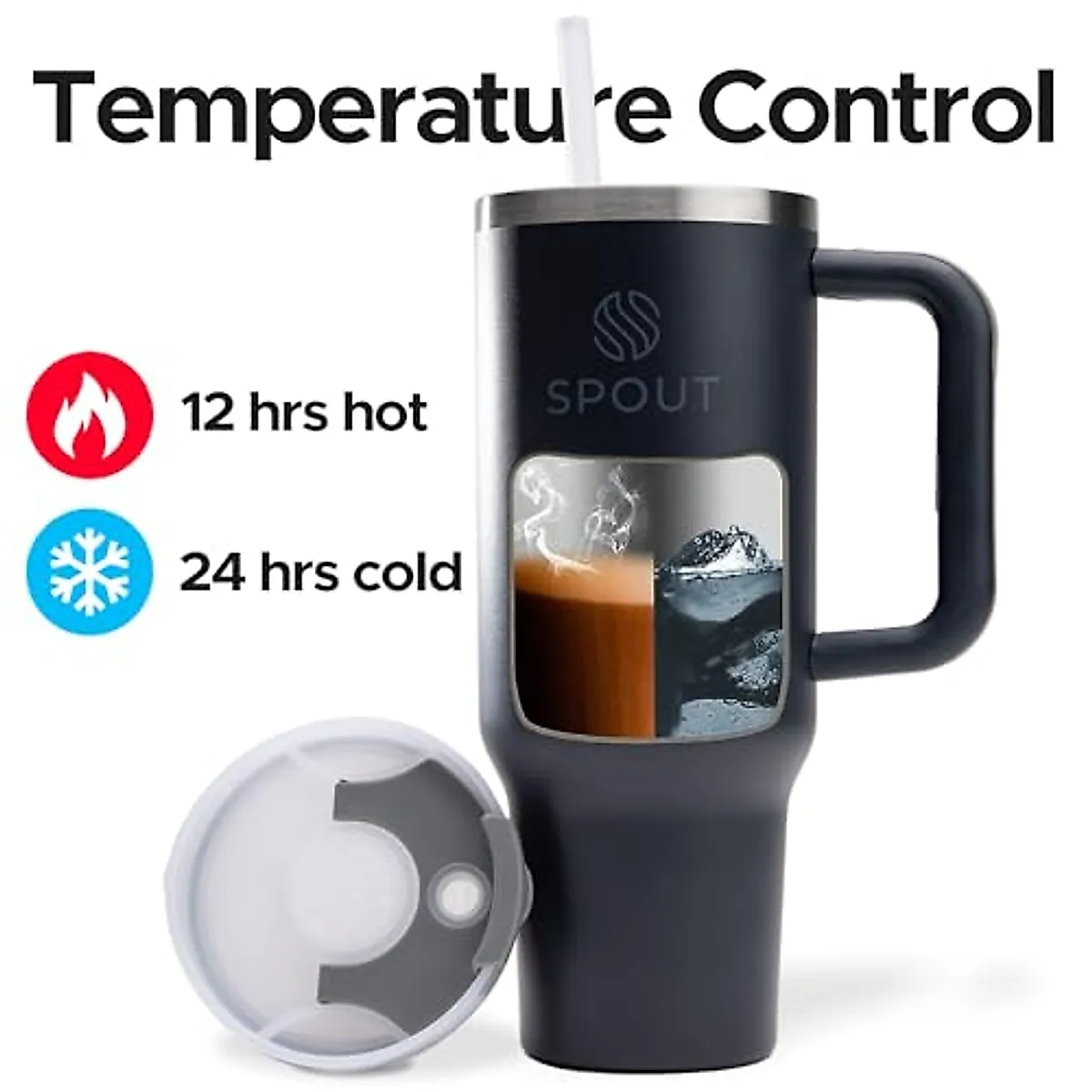 SPOUT 40 oz Tumbler With Handle And Straw, Insulated Stainless Steel Water Bottle With Straw - Travel Mug | BPA Safe Tumblers | Iced Drinks, Water, Cold/Hot Coffee - Cupholder Friendly Midnight Navy