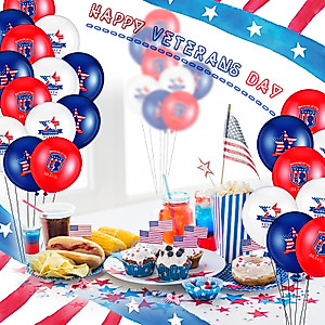 60 Pieces Veterans Balloons White Red and Blue Balloon Latex Happy Day Printed American Flag Thank You Party Supplies Favor for Memorial USA Patriotic Party, Blue,white,red