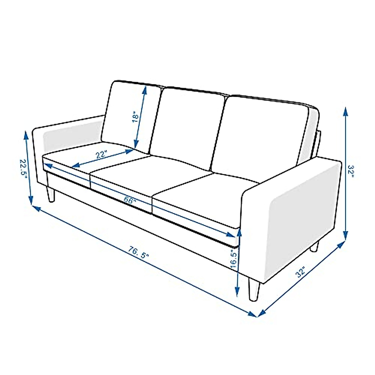 Panana Modern 3-Seat Sofa Couch with Reversible Back Cushions Linen Fabric Sofa 3 Seater Couch for Small Apartment (Brown, 3 Seater)