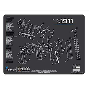 EDOG 1911 Gun Cleaning Mat - Schematic (Exploded View) Diagram Compatible with 1911 Series Pistol 3 mm Padded Pad Protect Your Firearm Magazines Bench Surfaces Gun Oil Solvent Resistant