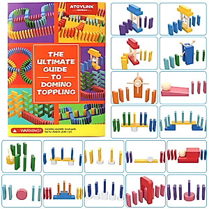 1000 PCS Dominoes for Kids Wooden Building Blocks Bulk Dominoes Set Racing Tiles Family Game for Adults and Kids with Extra 11 Add-on Blocks and Storage Bag