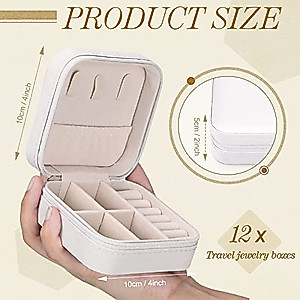 Yinkin 12 Pcs Mini Travel Jewelry Case Bridesmaid Proposal Gift Boxes Small Jewelry Organizer PU Leather Earring Organizer Box Bulk Travel Accessories Portable Travel Jewelry Holder (White)