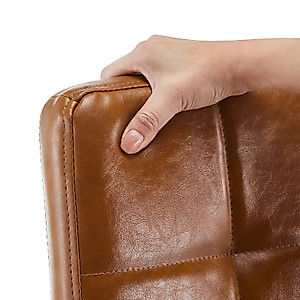 CLIPOP Kitchen Faux Leather Dining Chairs set of 4, Mid-Century Modern Dining Chair with with Square Grid Backrest Heavy Duty Metal Legs, Armless Kitchen Accent Chair for Living Room, Light Brown