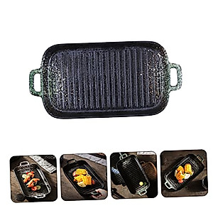 Yardwe 1pc Fire Earth BBQ Plate Cake Tray Outdoor Griddle Grill Square Dish Set Square Baking Tray Camping Pot Roasting Pan Roasting Plate with Handles Household Kitchenware Ceramic Plate