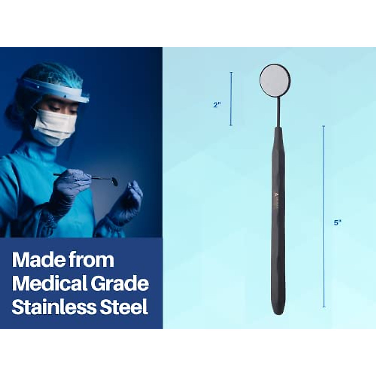 Dental Mirror Stainless Steel Matte Black, Set of 5 Dental Mirrors Front Surface Rhodium Plasma Coated for General and Laser Dentist European Style Threading by ARTMAN Brand