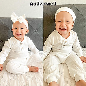 Aalizzwell Newborn Baby Boys Girls Clothes Ribbed Long Sleeve Fall Winter Outfit White NB Premature Gender Neutral Unisex