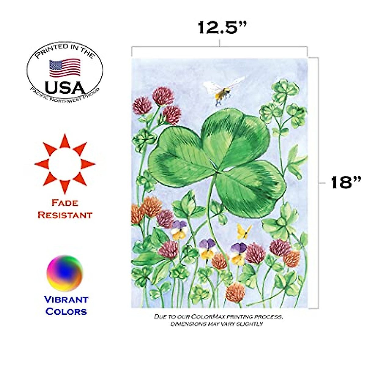 Toland Home Garden 110014 Clover & Bee St Patricks Day Flag 12x18 Inch Double Sided St Patricks Day Garden Flag for Outdoor House St Pats Flag Yard Decoration