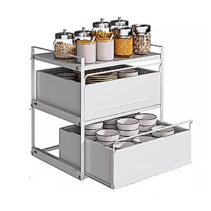 EMYJAY Under Sink Organizers and Storage, 2 Pack Under Sink Organizer Pull-Out Home Organizer Pull Out Cabinet Basket Organizer (Color : White, Size : 40x40x44.8cm)