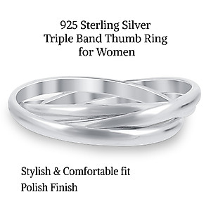 Gem Avenue 925 Sterling Silver Triple Band Women's Thumb Ring for Women Size 7