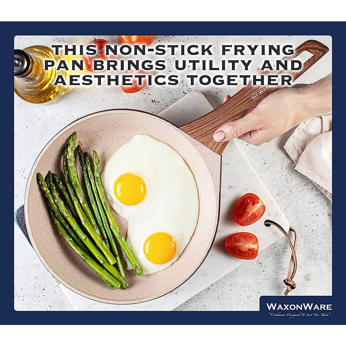 WaxonWare 9.5 Inch Non Stick Skillet & Frying Pan With Induction Bottom & Marbellous (A 100% PFOA Free Coating Made In Germany) - For Stir-Frying, Shallow Frying, Deep Frying & Braising