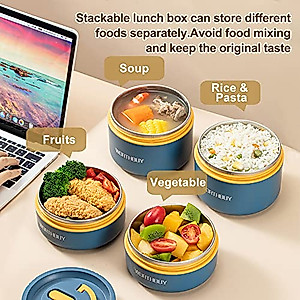 YBOBK HOME Thermal Bento Lunch Box For Food, Portable Keep Warm Lunch Container For Kid Adult To School Work, Stainless Steel Insulated Lunch Box With 2 Separate Microwave Food Containers (Blue 34oz)