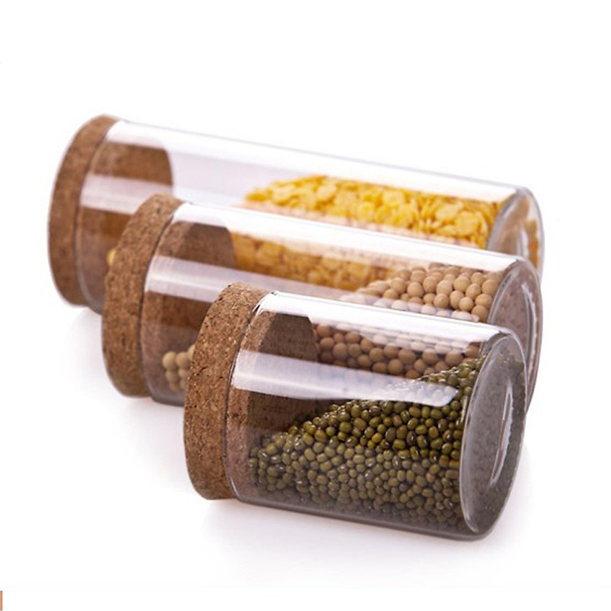 Newerlives Air Tight Storage Jar, Glass Storage Tank with a Natural Bamboo Lid, 450 ML, 650 ML, 950 ML (Cork, 450ML)