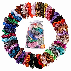ZZICEN Satin Scrunchies 60 Colors Silk Scrunchies Hair Elastics Scrunchies Hair Bands Ties for Women Girls
