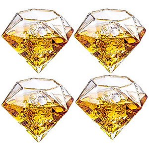 Set of 4 Diamond Whiskey & Wine Glasses 10oz - Wine, Whiskey, Water, Diamond Shaped, Diamonds Collection Sparkle Patented Wine Savant - Stands Alone, Or on Stand