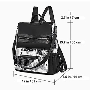 Backpack Purse for Women Fashion Waterproof Backpack Lightweight Shoulder Bag Nylon Multipurpose Casual Travel Bag (Black)