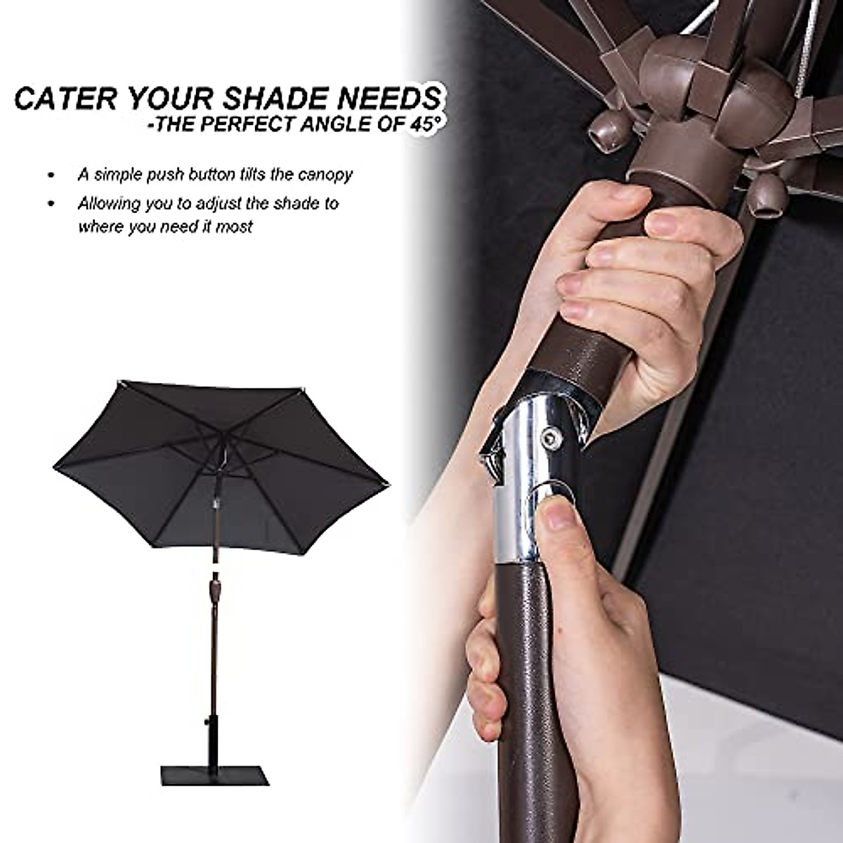 Sundale Outdoor 7.2 ft Patio Umbrella Table Market Umbrella with Push Button Tilt, Polyester Umbrella for Garden, Deck, Backyard, Pool (BLACK)