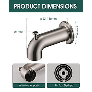 LOCALAND Slip-On Extra Long Tub Spout with Diverter, 1/2 Inch Slip Fit Connection,Brushed Nickel
