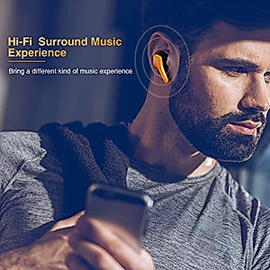 Gaming Wireless Earbuds, QTREE Bluetooth 5.2 in-Ear Game Earphones 50ms Low Latency IPX5 Noise Cancelling Mic, 36H Play time Headphones, Gaming/Deep Bass Music Mode for iPhone and Android(Yellow)