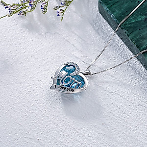 TOUPOP Mom Necklace for Women with Crystal March Birthstone s925 Sterling Silver I Love You Forever Heart Pendant Necklace Birthday Jewelry Gifts for Mama Mother Grandma