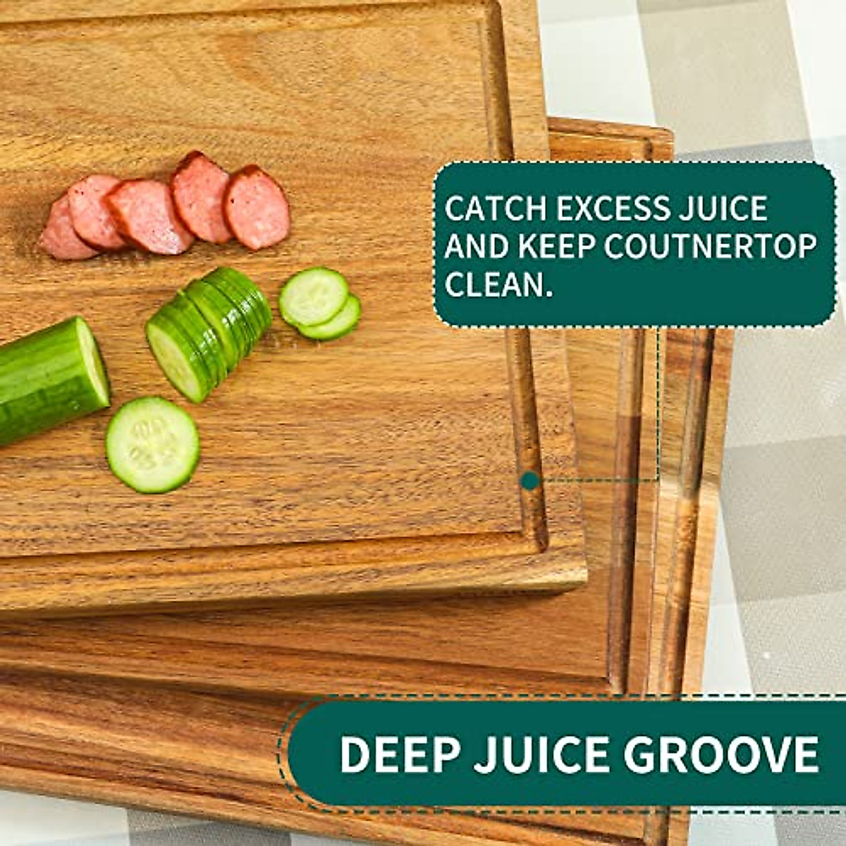 Acacia Wood Cutting Board (17x10x1.2 Inch) with Juice Groove and Hand Grip Large Thick Rectangle Wooden Carving Board for Kitchen Chopping Board for Meat, Vegetables, Fruits, Cheese