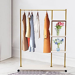 GDAE10 Gold Garment Rack Stand Iron with Universal Wheel and Shelves Square Wedding Dress Bridal Garment Rack Dress Display Stand Floor Hanger Storage Rack for Home Wedding Clothing Store