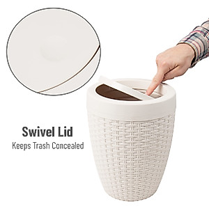 Mind Reader Trash Can, 8L (2 gal) Capacity, Bathroom Decor, Swivel Lid, Accessories, Round, 8.75" L x 8.75" W x 11.25" H, Ivory