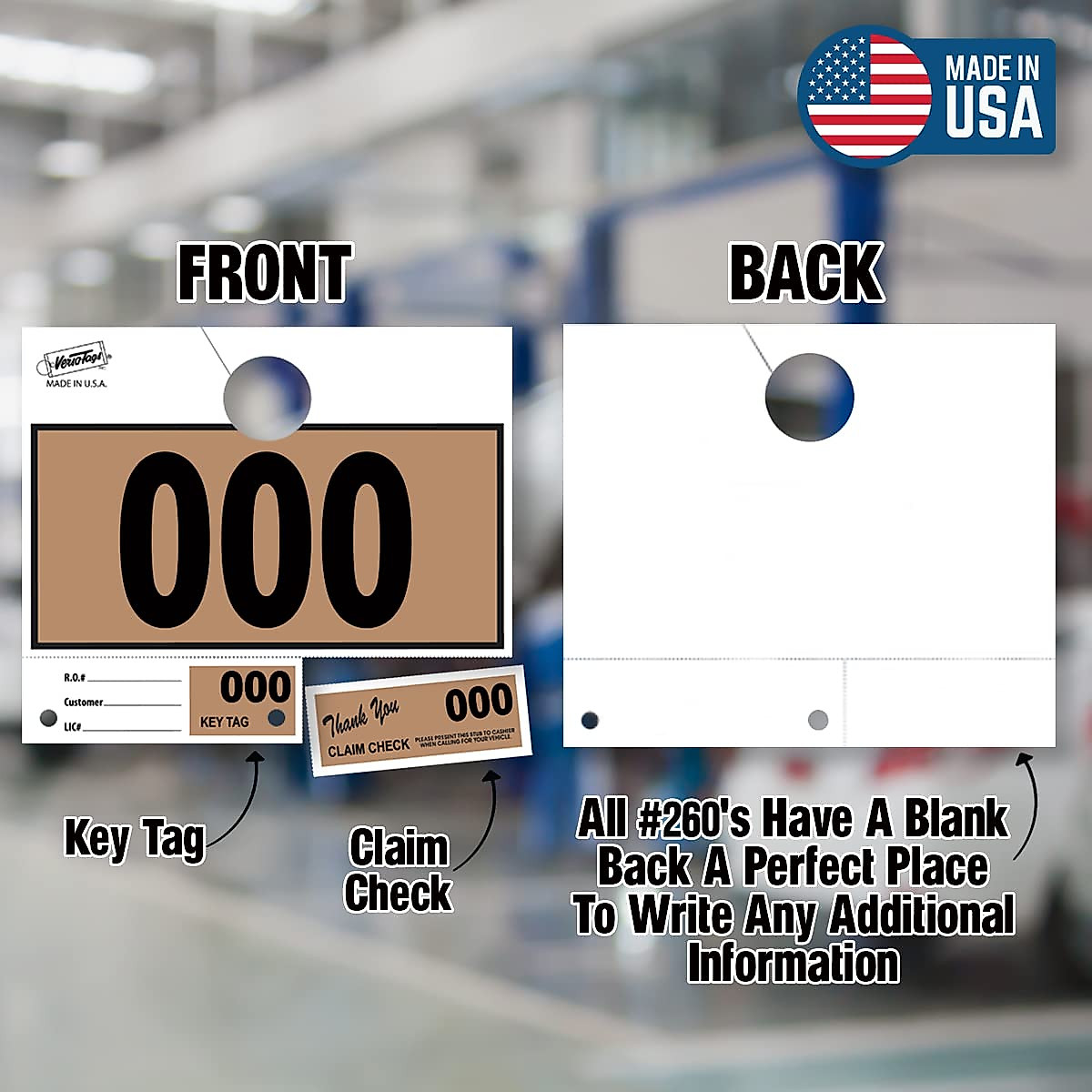 3000 Automotive 3 Part Service Dispatch Numbers Mirror Hang Tags Numbered 000, 1000, 2000 RL78 Style Color Coded Tan Service Dispatch Numbers with 1.25” Slotted Hang Tag Cutout