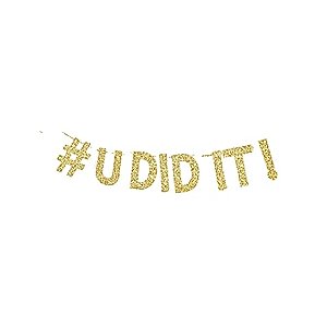 #U Did It! Banner, Graduation Celebrating Party Decorations Congrats Grad Party Banner Gold Gliter Paper Sign