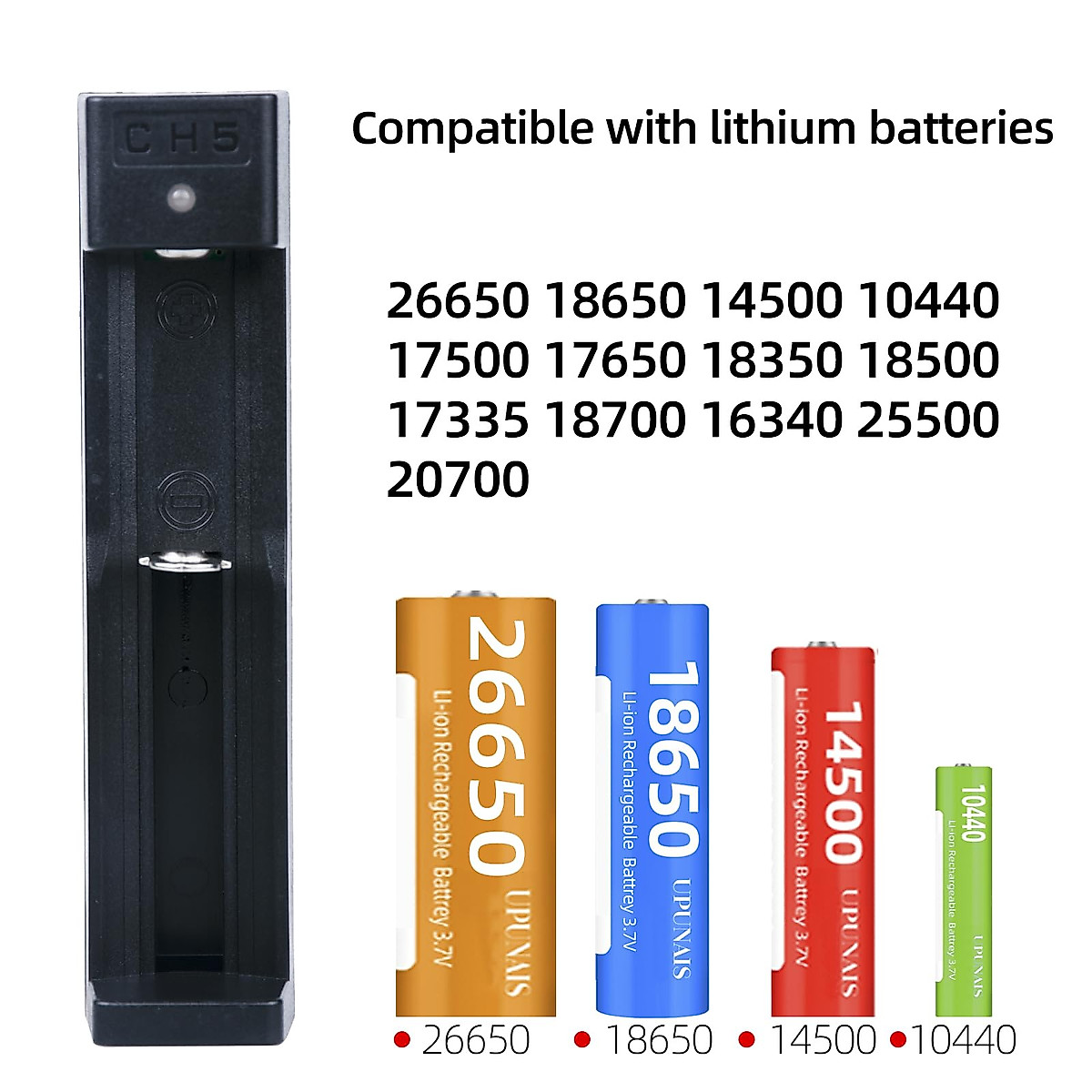 18650 Battery Charger, Suitable for Lithium Battery 18650 20700 10440 14500 18500 16340 17500 Battery Charger, USB Single Slot li-ion Rechargeable Battery Charger (Battery not Included)