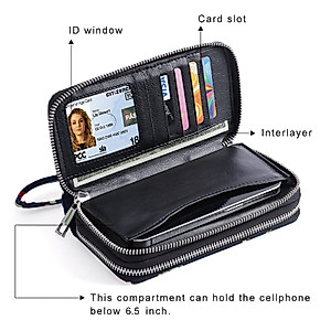 Abberry Double Zipper Wristlet Wallet Long Clutch Purse Cellphone Wallet for Women (Cherry)