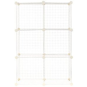 Amazon Basics 6 Cube Wire Grid Storage Shelves, Stackable Cubes, White, 14.6" D x 30.3" W x 44.8" H