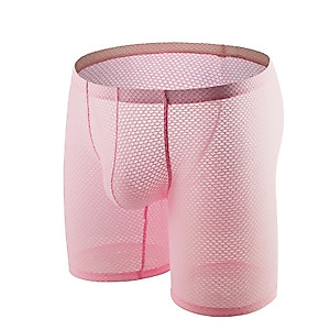 Men Breathable Underwear See Through Boxer Briefs Sheer Mesh Shorts Soft Underpants Lingerie Transparent Pants Pouch Undies Jockstrap Stretch Comfort Pajamas Long sweater cotton vibrators M91-Pink