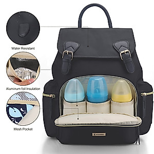 VS VOGSHOW Diaper Bag Backpack, Multifunction Baby Bag Backpack, Modern Baby Diaper Backpack, Stylish Maternity Nappy Bag, Black