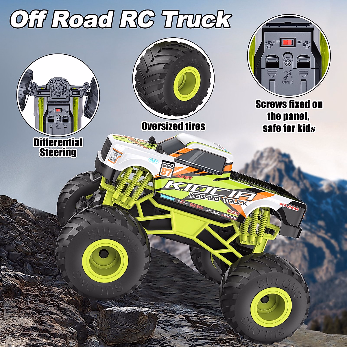 Scientoy Remote Control Car, 20KM/H Monster Truck Toys for Ages 5-7, 1:16 Scale All Terrain RC Cars for Boys & Girls Age 4-7, 2.4Ghz Off Road RC Truck, Christmas Birthday Gift for Kids