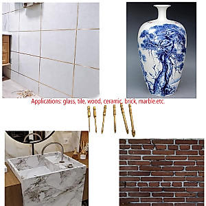 Chiloskit 5pcs Titanium Coated Tile Glass Masonry Drill Bit Set Hole Cutting Tool with Hex Shank for Ceramic Tile Marble Mirror Glass, 3/4/6/8/10mm